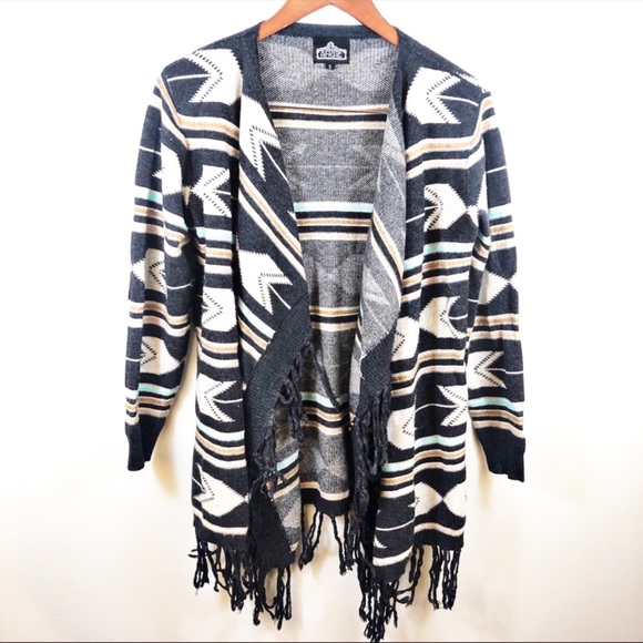Angie | Sweaters | Angie Boho Tribal Aztec Fringe Open Wool Cardigan ...